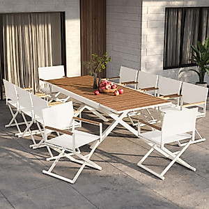 Grand patio 11-Piece Outdoor Dining Set, 10 Extra-Wide Foldable Chairs & 1 Extendable Table, UV-Resistant Mesh Patio Furniture Set, Wood Grain Tabletop for Garden, Yard and Terrace, Apricot