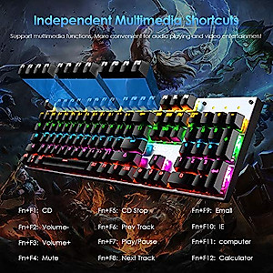 FELICON Gaming Keyboard, 104 Keys Ultra-Slim Rainbow Backlit Wired Keyboard with Blue Switches,Durable ABS Keycaps/Anti-Ghosting/Spill-Resistant Mechanical Keyboard for PC Mac Xbox Gamer