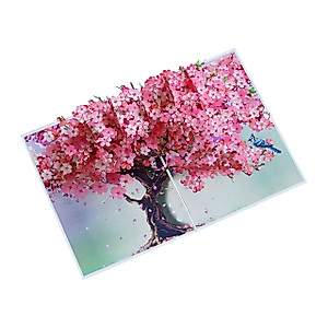 PQ Bees Pop Up Birthdays Card for Women Mom Grandma Wife | 3D Mother’s Day Anniversary Get Well Soon Thank You Valentines Day Card (Size 6x8 In – Cherry Blossom BlueJay Bird).