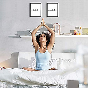 Framed Inhale Exhale Art Print Set of 2 (10”X8”)-Ready to Hang, Meditation Mental Health Wall Art, Black and White Yoga Painting,Modern Zen Print, Canvas Wall Art Poster for Bedroom