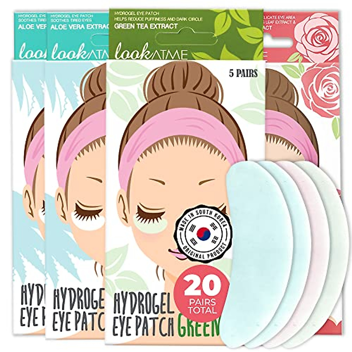 Under Eye Patches for Dark Circles and Puffiness (20 Pairs) - Korean Skin Care Caffeine Collagen Eye Patches for Puffy Eyes -Hydrogel Eye Patch - Under Eye Mask - Aloe Vera Rose Green Tea Gel Eye Pads
