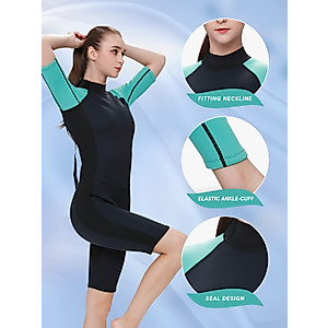 FLEXEL Wetsuit Shorty Women, 2mm Neoprene Short Sleeve Diving Suit Back Zip Keep Warm 1.5mm Female Shorties Wet Suits for Snorkeling Surfing Paddle Boarding (Blue 2mm, Large)