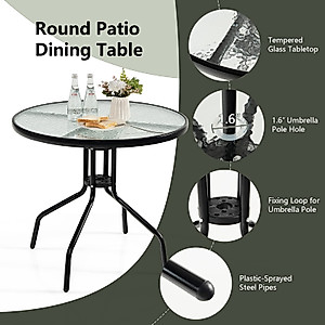 Tangkula 6 Piece Folding Patio Dining Set, Outdoor Table Chair Set for 4, 31.5” Round Table & 4 Folding Chairs, Patio Tiltable Umbrella Included, Indoor Outdoor Table Chair Set for Poolside, Balcony