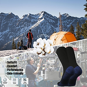 Ortis Men's Cotton Cushion Crew Socks Moisture Wicking Breathable Thick Warm Thermal for Athletic Heavy Duty Work Boot(BlackBlue L)