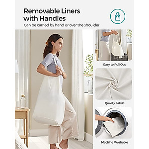 SONGMICS 130L Clothes Hamper with Lid, 2 Removable Liner Bags & 6 Mesh Bags, Wicker, Double Laundry Basket for Bathroom, 13 x 26 x 23.6 Inches, Gray ULCB253G01