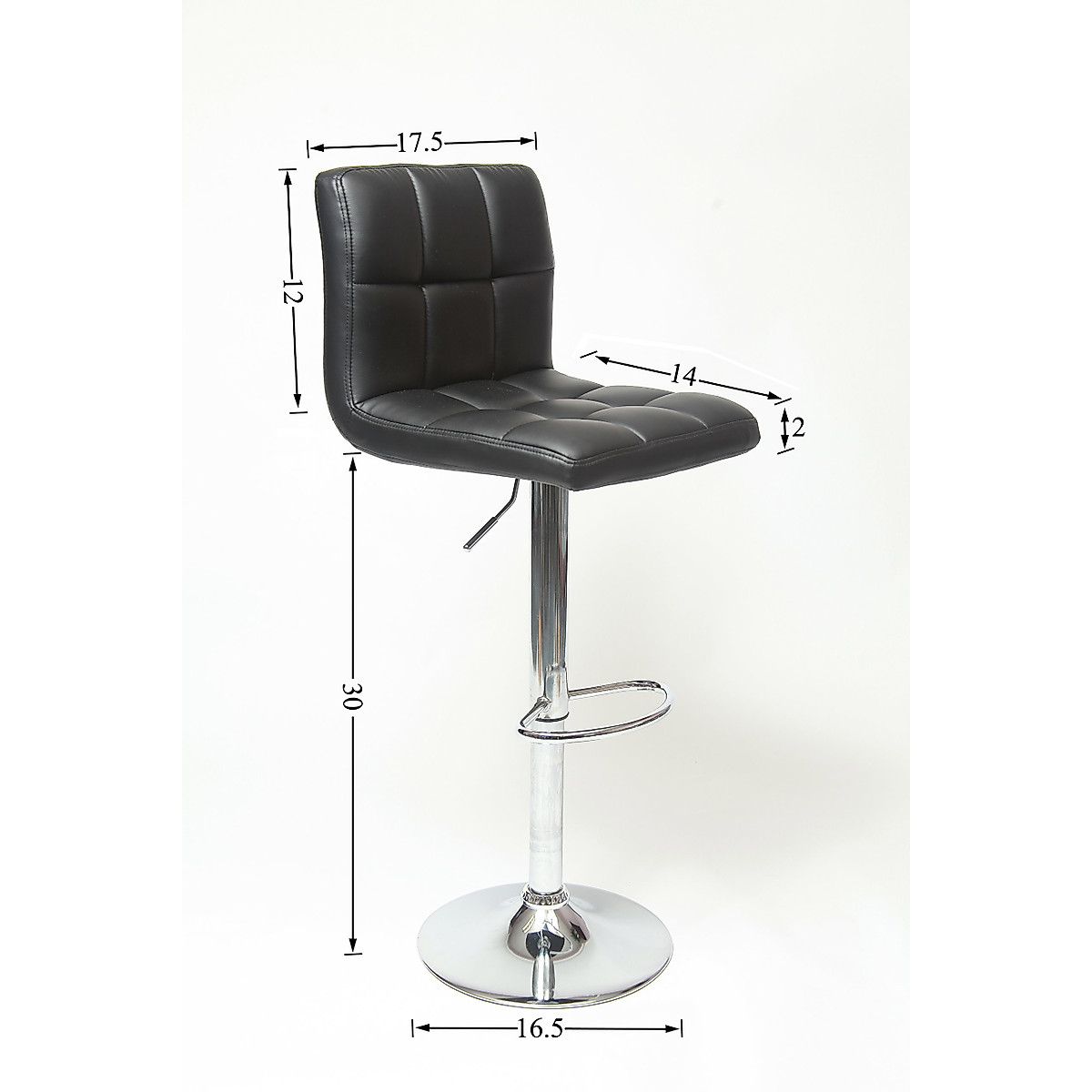 Roundhill Furniture Swivel Black Bonded Leather Adjustable Hydraulic Bar Stool, Set of 2