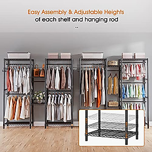 IDEALHOUSE Garment Rack, Heavy Duty Clothes Rack for Hanging Clothes Capacity 900 LBS, Bedroom Clothing Rack Freestanding Metal Closet Wardrobe Rack with Shelves (1''D)