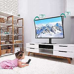 WALI Table Top Swivel TV Stand with Glass Base and Safety Wire Fits Most 32-55 inch LED, LCD, OLED and Plasma Flat Screen with VESA Pattern up to 400x400 (TVDVD-03), Black