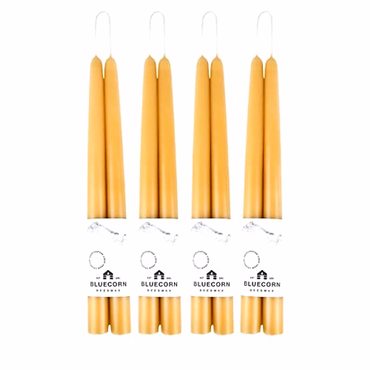 Bluecorn Beeswax 100% Pure Beeswax Taper Candles | Natural Beeswax Candles, Yellow Unscented Tapered Candles | Soy, Paraffin, & Fragrance Free | 10 Inch Candles, Bulk 8-Pack | Handmade in Colorado