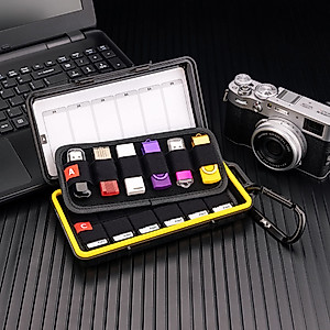 (12 USB+24 SD) USB Flash Drive Case with Labels,Thumb Drive Jump Drive Pen Drive Holder Organizer, Shockproof Water-Resistant,SD Card/NS/PSV/CFexpress Type A Card Case