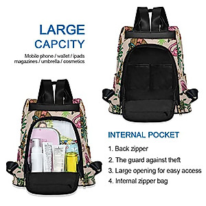Flamingo Tiki Women Backpack, Fashion Anti Theft School Travel Casual Backpacks Purse 15 inch Full print Aesthetic with Fuzz Ball Key Chain