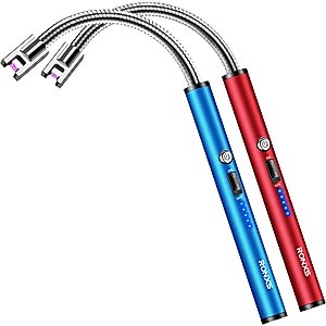 RONXS Lighter Electric Lighter Rechargeable Arc Type C Candle Lighters with LED Battery Display, Flexible Neck Windproof Flameless Plasma Long Lighters for Candle BBQ Camping (Red&Blue)