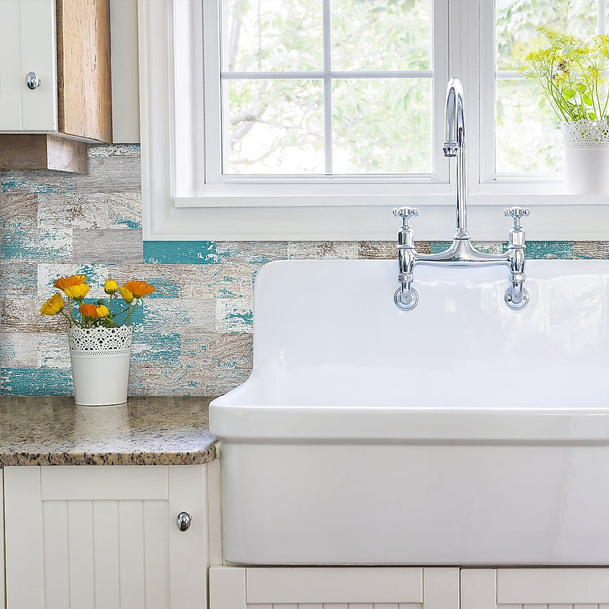 DEWOO 10-Sheet Peel and Stick Tiles Backsplash Stick on Tiles for Kitchen Wall (13.5" x 11.4"，Retro Blue