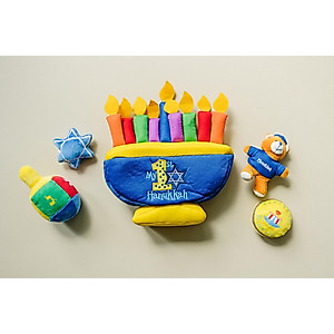 Genius Baby Toys My First Hanukkah Playset with 4 Deluxe Sensory Toys (Dreidel, Star of David, Gelt, Teddy Bear) for Baby - Jewish Holiday Keepsake for Babies