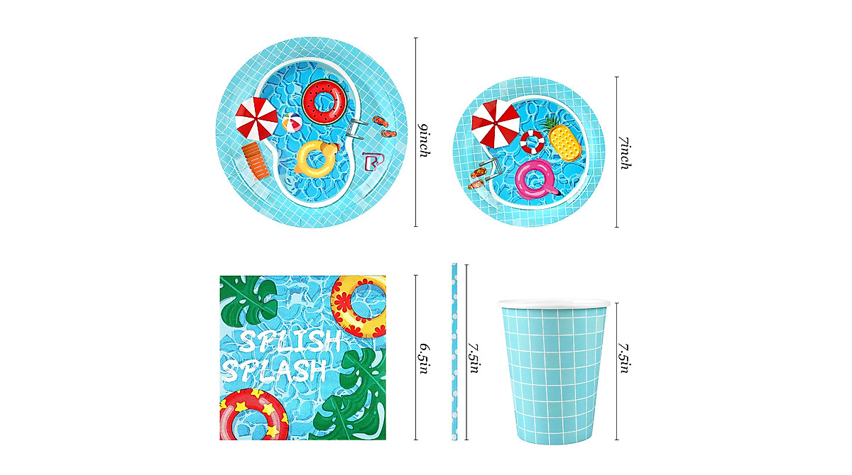 Pool Party Supplies Set for 24 Guests | Summer Kids Birthday Decor