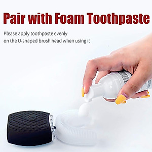 Ultrasonic Automatic Toothbrush U Shaped Toothbrush for Adults 360°Electric Toothbrush 30'' Automatic Timer Wireless Charging Washable Travel Home Dual-use (Black)