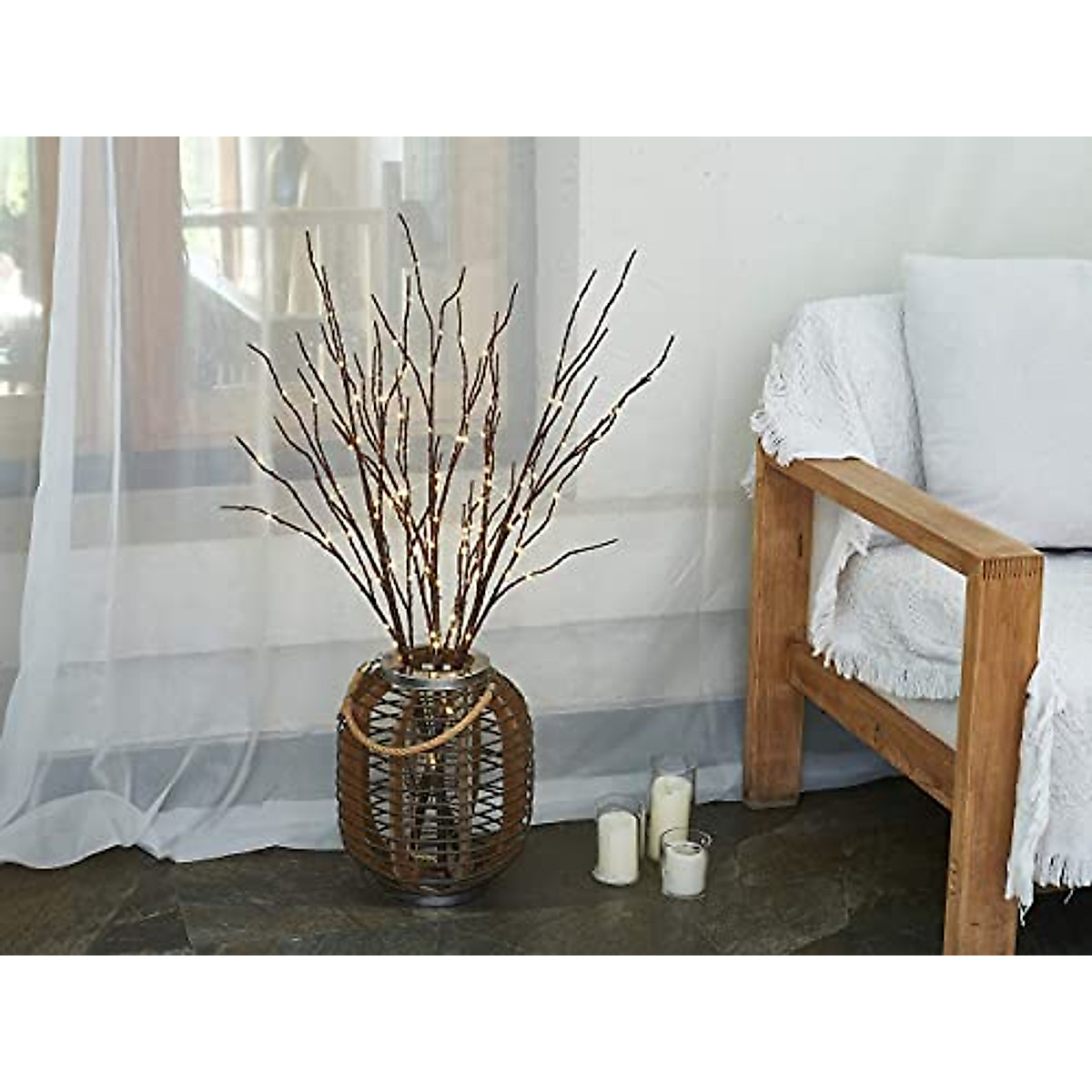 LITBLOOM Lighted Brown Willow Branches 30IN 150 LED Plug in with Timer and Dimmer Tree Branch Lights with Warm White Lights for Holiday Christmas Home Decoration