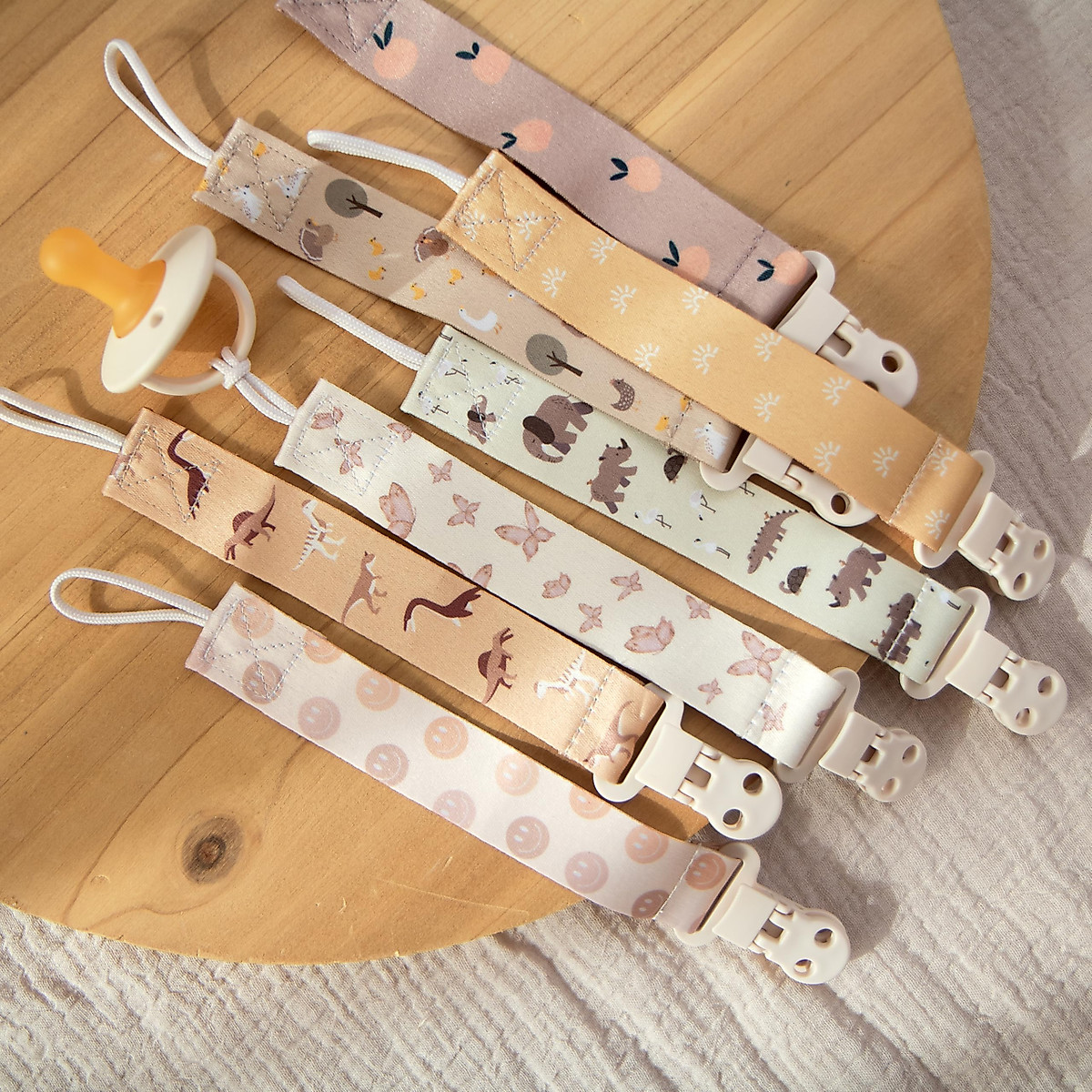 Stadela Baby Pacifier Clip Leash Soothie Holder Unisex for Girl or Boy 4 Pack Gift Set Universal Fit (Luna)