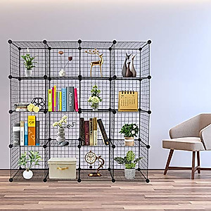 VINGLI Wire Cube Storage, 16-Cube Metal Grids Shelves, Stackable Storage Bins Multifunction Modular Bookcase Closet Cabinet Ideal for Living Room Bedroom, Home, Office