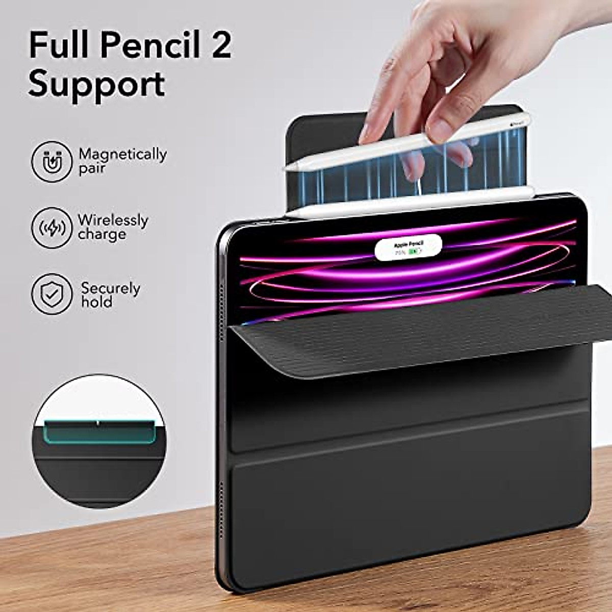 ESR for iPad Pro 12.9 Case (2022/2021/2020, 6th/5th/4th Generation), iPad Air 13 Inch Case 2024 M2, Convenient Magnetic Attachment, 2-Way Stand, Rebound Magnetic Case, Black