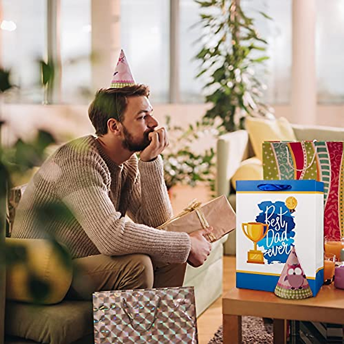 FaCraft Fathers Day Gift Bags with Tissue Paper,13" Large Gift Bag Handle,Best Dad Ever Paper Gift Bag for Husband from Wife,Gift Bag for Father's Day Bithday Anniversary Christmas