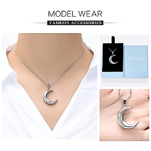 Imrsanl Cremation Jewelry for Ashes Moon Urn Necklace Stainless Steel Memorial Lockets Keepsakes Jewelry for Ashes Pendant - Fill kit (Silver)
