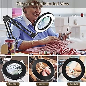 LED Magnifying Glass Desk Lamp with Clamp ,3 Color Modes 10 Levels Dimmable Adjustable Swivel Arm for Reading Rework Craft Workbench