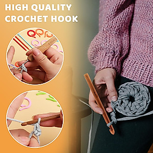 Mayboos 20 Pieces Bamboo Crochet Hooks Kit, Wooden Bamboo Crochet Hooks with Silver-Plated Aluminum Hook Sizes 1.0-10.0 MM for Handcrafted Knitting Needles