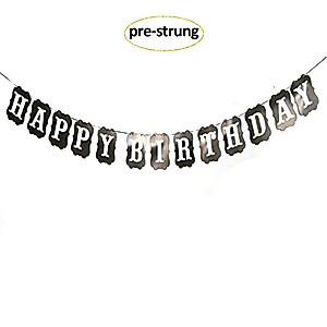 Happy Birthday Black & White Banner Sign Bunting Garland Flags for Birthday Party Decorations Kids Adults Baby Pet Birthday Letters Party Supplies Pre-strung