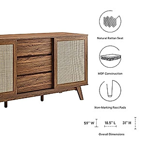 Modway Soma 59" Rattan High TV Stand Sideboard, Walnut