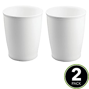 mDesign Plastic Modern Round Shatter-Resistant Small 1.6 Gallon Trash Can Wastebasket, Garbage Container Bin for Bathrooms, Kitchens, Home Offices, Dorm Rooms - Hyde Collection - 2 Pack, White