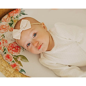 NODNAL CO. Pink Floral Bassinet Fitted Sheet - 100% Cotton for Baby Girl - Peony and Eucalyptus Flowers Universal Fitted Cover Sheets (Pink Floral Border)