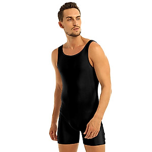 iiniim Men's Sleeveless Vest Tank Top Stretchy Leotard Gymnastics Bodysuit Wrestling Singlet Uniform Jumpsuit Black XX-Large