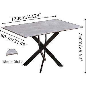 NIERN Marble Dining Table with Chromed Legs,47" Modern Rectangular Kitchen Table for Dining Room Kitchen,Grey