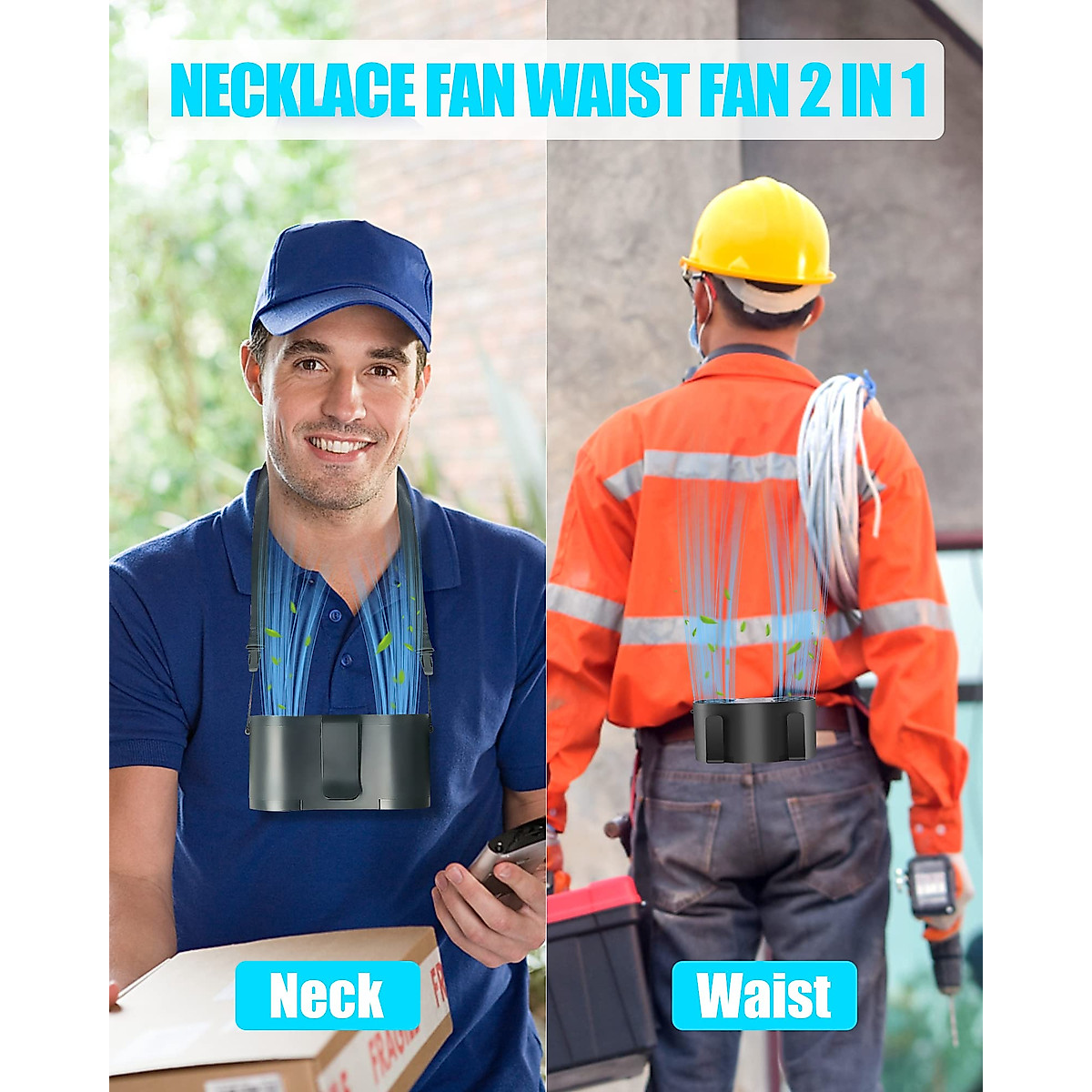 Lvkakmox 2024 Upgraded Waist Fan - 3 In 1 Portable Waist Clip Fan & Belt Shirt Fans, 4 Speeds With Lanyard, for Outdoor Works, Farm, Hiking, Camping, Travel