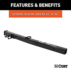 CURT 45048 Trailer Hitch Receiver Adapter Reducer, 2-1/2 to 2-Inch, 34-In Extension, 4,500 lbs , Black