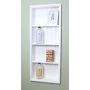 Fox Hollow Furnishings 14x36 Sloane Recessed Wall Niche Medicine Cabinet Replacement, in The Wall Bathroom Cabinet Insert Shelf/Shelves, Made in North America, Real Wood, NO MDF, Beadboard, White