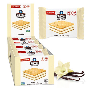 Rip Van Vanilla Keto Wafer Cookies, Healthy Vegan Snack, Non GMO, Low Carb, Low Sugar (1g), Low Calorie, 16 Count