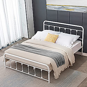 VECELO Metal Bed Frame Queen Size Platform with Vintage Style Headboard & Footboard, Premium Steel Slat Support Mattress Foundation