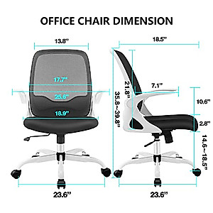 KERDOM Office Chair, Ergonomic Desk Chair, Breathable Mesh Computer Chair, Comfy Swivel Task Chair with Flip-up Armrests and Adjustable Height