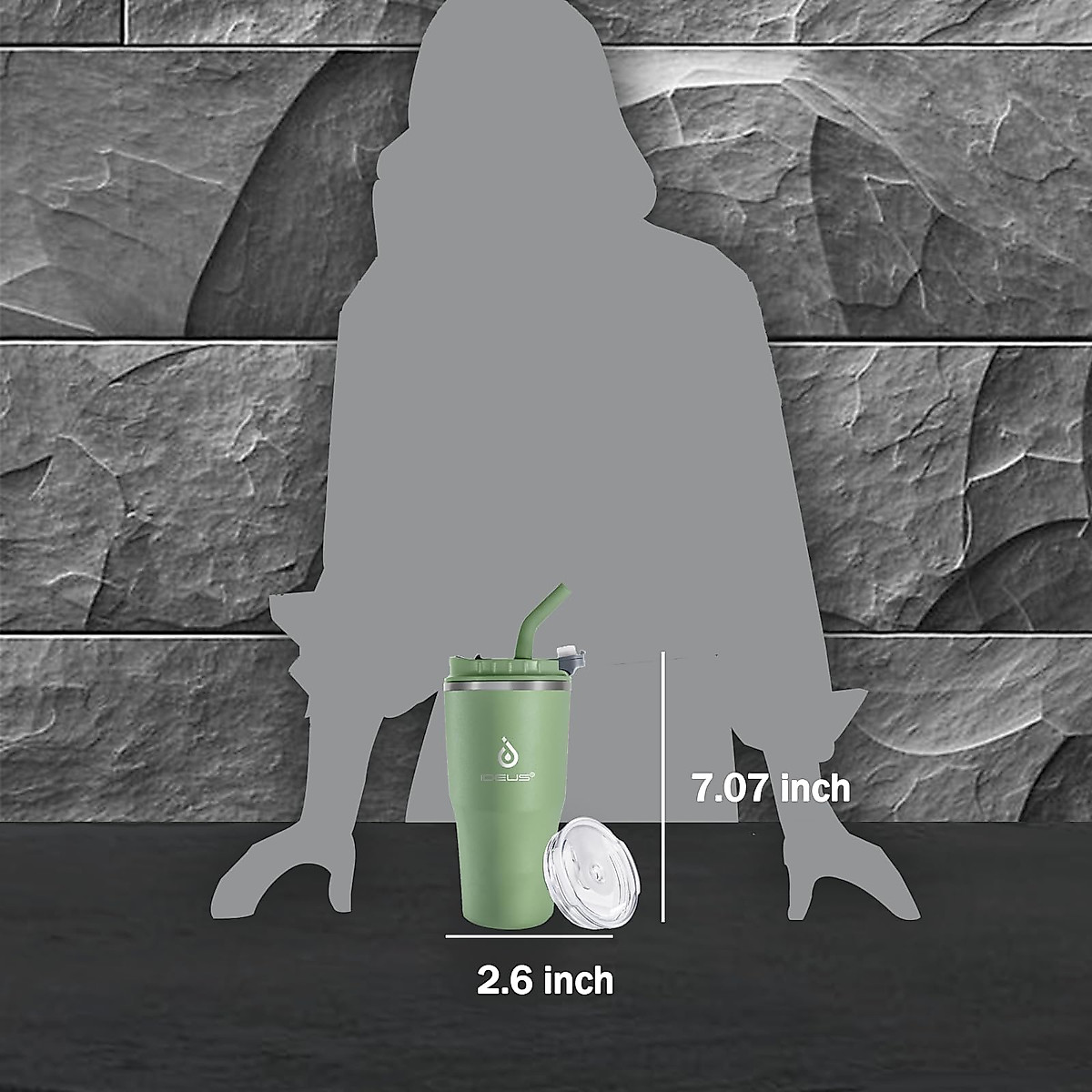 Ideus 18oz Spill Proof Coffee Tumbler with Straw, Stainless Steel Insulated Coffee Mugs, Trave Coffee Cup, Double Wall Vacuum Flask for Adult Men and Women, Avocado Green