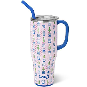 Swig Life 40oz Mega Mug, 40 oz Tumbler with Handle and Straw, Cup Holder Friendly, Dishwasher Safe, Extra Large Insulated Tumbler, Stainless Steel (Ginger Jars)