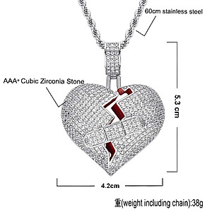 Moca Jewelry Iced Out Exquisite Band-Aid Heartbreak Pendant 18K Gold Plated Chain Bling CZ Simulated Diamond Hip Hop Necklace for Men Women (Silver)