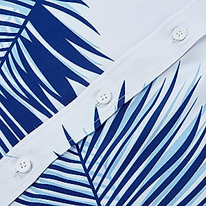 EUOW Mens Hawaiian Shirts Floral Printed Casual Long Sleeve Button Down Beach Dress Shirts (YZ Blue, S)