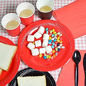 WANGDEFA 120 pcs red and black plates and napkins party supplies set black and red tableware for party red party supplies set black and red party for red birthday plates table decors