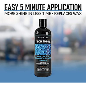 Aerolon 16 Oz Tech Shine Fast Wet-Applied Ceramic Polymer Car Wax Coating Kit, Top Coat Polish and Sealer for Car Bike Boat, Auto Detailing Accessory for Hydrophobic Mirror Shine Gloss Kit and Applicators