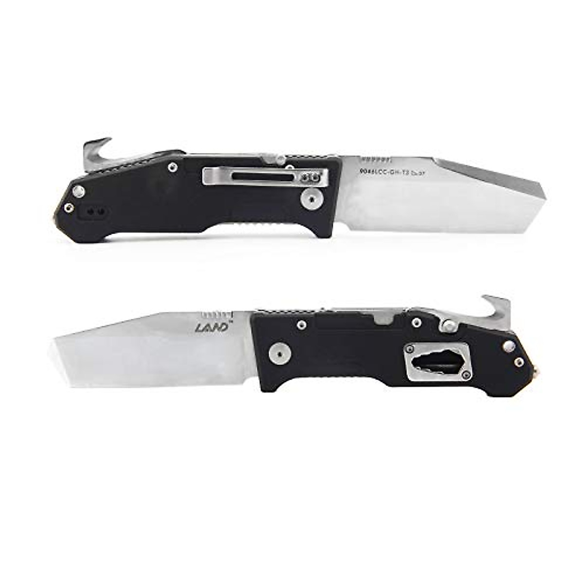 LAND 9046 Folding Knife Pocket Knife Tanto 12C27 Blade Multi Knife Survival Tool EDC Knife(Black)
