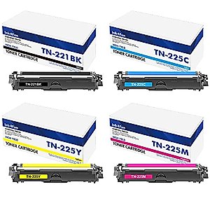 TN221 TN-221 TN225 Toner Cartridges: Compatible Replacement for Brother TN-225 TN221BK TN225C/M/Y for MFC-9130CW HL-3140CW HL-3170CDW HL-3150CDW MFC-9330CDW MFC-9340CDW MFC-9140CDN Printer 4 Packs