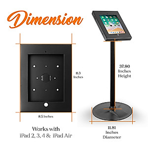 Pyle Anti-Theft Tablet Security Stand Kiosk - Heavy Duty Aluminum Metal Floor Standing Mount Tablet Case Holder Display w/ 37.80 Inch Pole Height, Designed for iPad 2 3 4 Air Tablets -PSPADLK45 Black