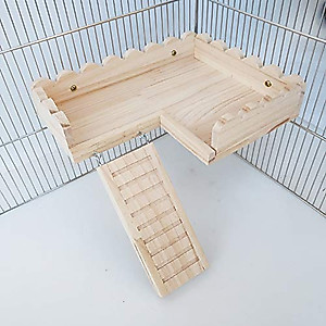 ROZKITCH Hamster Platform with Climbing Ladder, Bird Perch Cage Toy Wooden Play Gym Stand, Natural Pine Wood Tray for Chinchilla Squirrel Rabbit Guinea Pig, Birdcage Toy for Parrot Conure Parakeet
